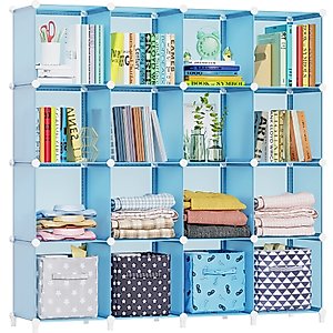 HOMIDEC Cube Storage Organizer 16-Cube Storage Shelf, Closet Organizer for Garment Racks, Closet Organizers and Storage with Metal Hammer, Bookshelf for Kids, (48.4 L x 12.2 W x 48.4 H Inches)