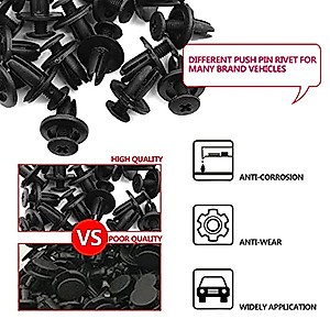 Grafken 100Pcs Car Retainer Clips & Fastener Remover, Quality Nylon Push Rivets - Splash Shield Clips 6 Most Popular Sizes & Applications for Honda Toyota GM Ford, m