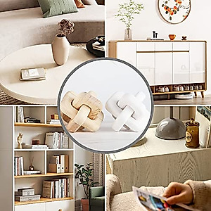 Wood Knot Decor,3-Link Wood Chain Link Decor,Rustic Home Decor Farmhouse,Hand Carved Boho Bead,Coffee Table Decorations for Living Room (White)