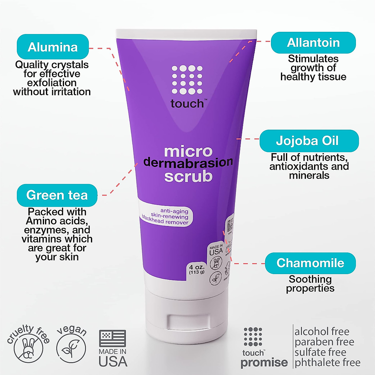 Microdermabrasion Facial Scrub and Face Exfoliator - Exfoliating Face Scrub Polish Cream with Dermatologist Grade Crystals for Anti-Aging, Dullness, Wrinkles, and Pores - Large 4 Ounce Size