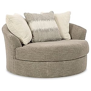Signature Design by Ashley Creswell Transitional Round Upholstered Oversized Swivel Accent Chair, Gray
