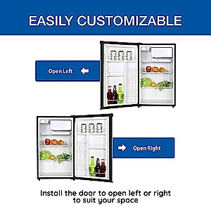 Koolatron Stainless Steel Compact Fridge with Freezer, 4.4 cu ft (124L), Silver and Black, Flat Back, Reversible Door, for Snacks, Frozen Meals, Beverages, Beer, Den, Dorm, Office, Rec Room, Home Bar