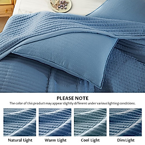 KASENTEX Quilt Mini Set-Stone Washed-Super Soft Bedspread-Light Weight-White Down Alternative Microfiber Fill-Machine Washable-Solid Colors, 2 King Shams, Blue