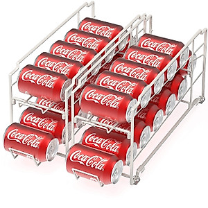 Simple Houseware Stackable Can Rack Organizer + Soda Can Dispenser Organizer, White