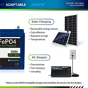 ExpertPower 24V 50Ah Lithium LiFePO4 Deep Cycle Rechargeable Battery | 2500-7000 Life Cycles & 10-Year Lifetime | Built-in BMS | Trolling Motors, RV, Solar, Marine, Overland, Off-Grid