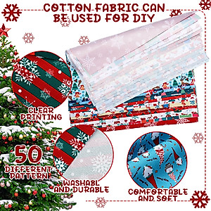 Ganeen 100 Pcs 10 x 10 Inch Winter Christmas Fabric Squares Snowflake Snowman Santa Quilting Fabric Bundles Red Green Blue Fat Fabric Patchwork Scraps Pre Cut Quilt Squares for DIY Craft