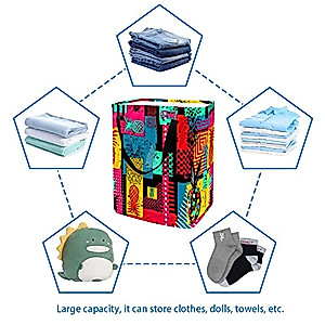 Exotic Summer Colorful Pneapples Geometric Pattern Print Collapsible Laundry Hamper, 60L Waterproof Laundry Baskets Washing Bin Clothes Toys Storage for Dorm Bathroom Bedroom