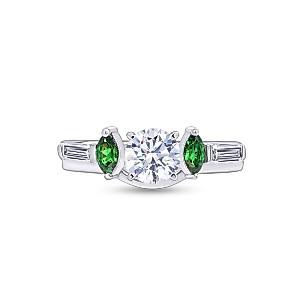 0.57 Carat Simulated Emerald & White Cubic Zirconia Enhancer Guard 14K White Gold Over Sterling Silver Ring Size-6