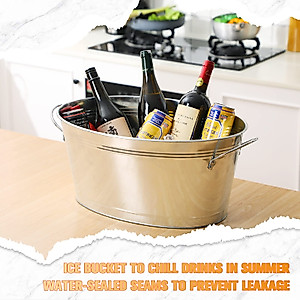 Gerrii 4 Pcs Beverage Tub 24L 6.5 Gallon Ice Buckets Beverage Galvanized Bucket Party Drinking Bucket with Handles Large Ice Drinking Bucket for Party Wedding Bar Wine Beer Champagne Bottle Cooler