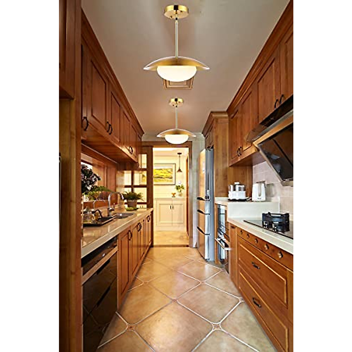 BAODEN Modern Pendant Lighting Set of 2 Industrial Hanging Light Brushed Brass Finished Dome Shades White Globe Glass Lampshade Light Fixture for Kitchen Island, Living Room, Dining Room