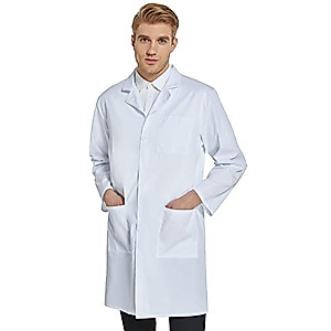 VOGRYE Professional Lab Coat for Men Women Long Sleeve, White, Unisex XXS