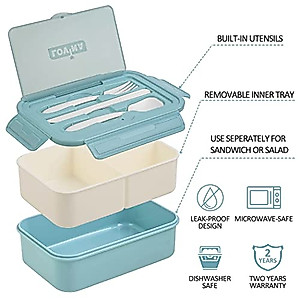 Bento Box Adult Lunch Box, 37OZ Bento box for Adults Kids With Ice Pack 6 Liter Insulated Lunch Bag Set, With Built-in Utensils, Leakproof, Durable, BPA-Free and Food-Safe Materials(Light Blue)