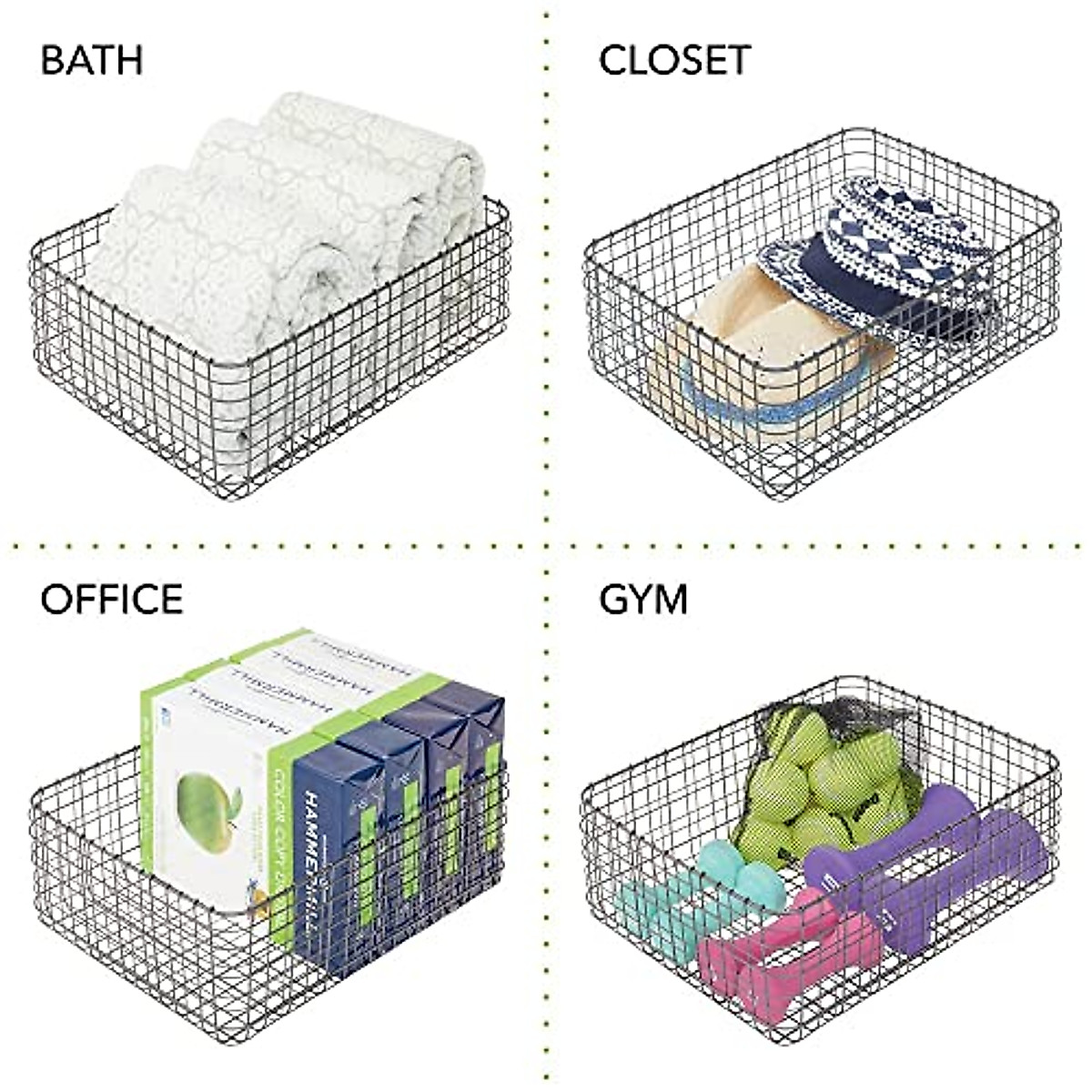 mDesign Farmhouse Decor Metal Wire Food Organizer Storage Bin Basket for Kitchen Cabinets, Pantry, Bathroom, Laundry Room, Closets, Garage, 6 Pack - 16" Long - Graphite Gray