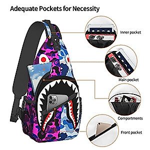 Besbapes Cute Shoulder Backpack, Backpacking, Red And Blue Camo Shark Teeth Art Crossbody Rucksack, Tote Bags, Gym Crossbody Sack Satchel Outdoor Hiking Bag for Man Women Lady Girl