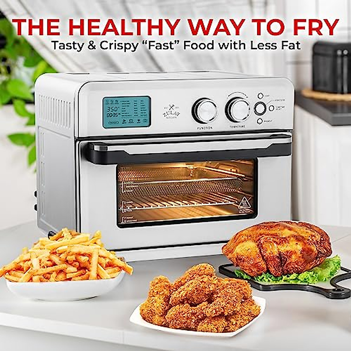 Zulay Airfryer Toaster Oven - Large Toaster Oven Countertop - Large Air Fryer Oven with 21 Functions - 26.4Qt Capacity Stainless Steel Convection Oven with Toast, Bake, Rotisserie & Dehydrate Options