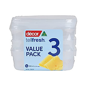 Décor Tellfresh Food Storage Pantry Container | Ideal for Meal Prep | BPA Free | Dishwasher, Freezer & Microwave Safe, Polypropylene, 500ml 3 Pack