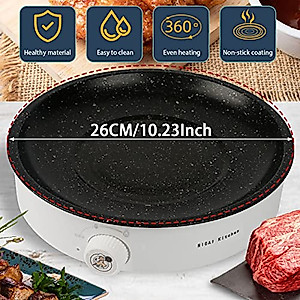 Electric BBQ Grill,Smokeless Indoor Coated Griddle Pan,10 Inch Round Nonstick Plate Portable, Medical Stone Coating Easy Cleaning,Grilling Surface Perfect for Cooking BBQ and Party Barbecue