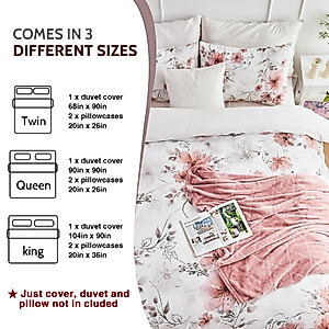 DESIHOM Pink Floral Duvet Cover King Size Cute Coquette Flower Duvet Covers Set 3 Pieces for Kids with Zipper Closure, Aesthetic Breathable King Comforter Quilt Cover Microfiber Bedding Set