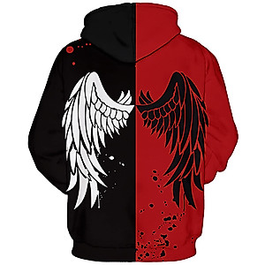 Chaos World Men's Novelty Hoodie Long Sleeves 3D Funny Graphic Print Sweatshirt Pullover(5X-Large,3 Black Red Wing)