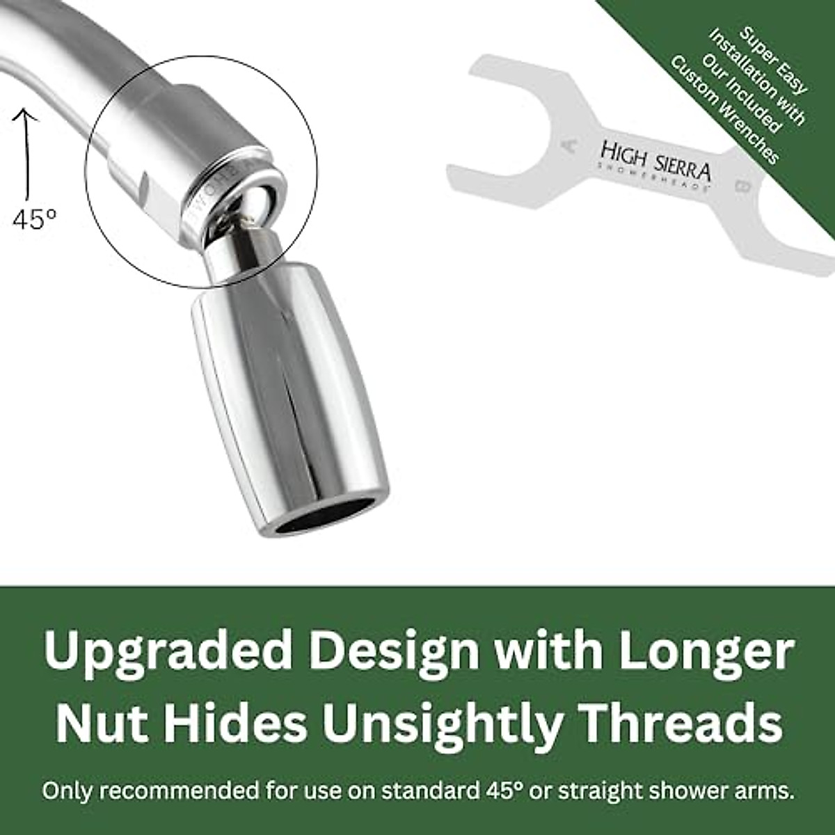 High Sierra Showerheads® - Solid Metal 1.5 GPM High Efficiency, Low-Flow Shower Head with Long Nut - Brushed Nickel