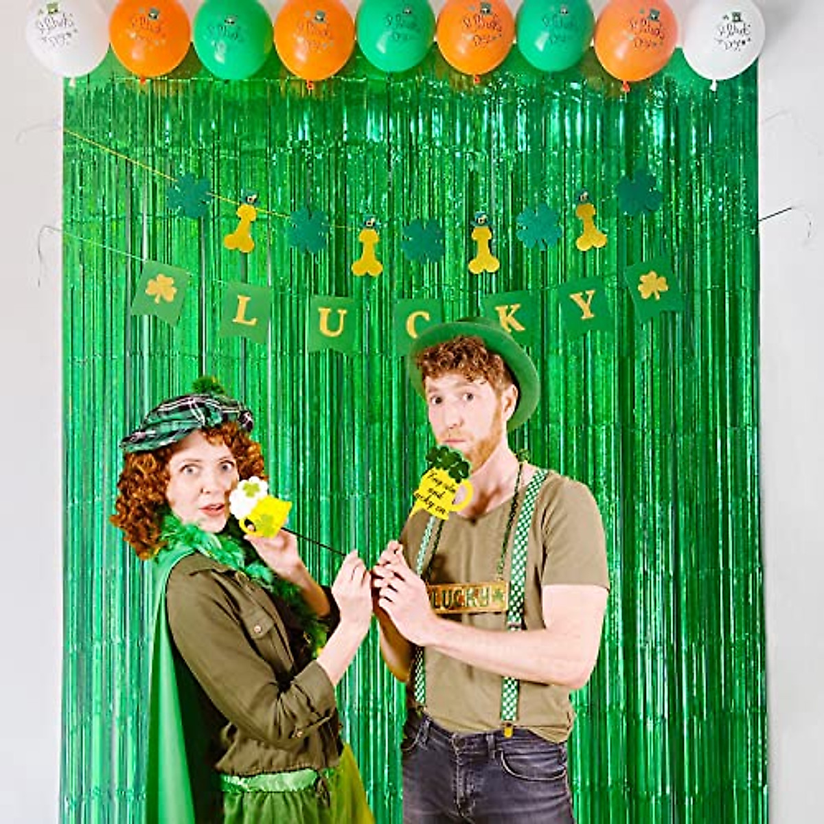 Foil Fringe Curtains Party Decorations - Melsan 3 Pack 3.2 x 8.2 ft Tinsel Curtain Party Photo Backdrop for Birthday Party Baby Shower or Graduation Decorations Green