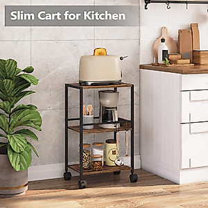 MAHANCRIS Printer Stand with Adjustable Storage Shelf, 3-Tier Computer Tower Stand with 2 Hooks, Rolling Printer Cart for Home Office Small Spaces, CPU Stand with Wheels, Rustic Brown PTHR6001Z