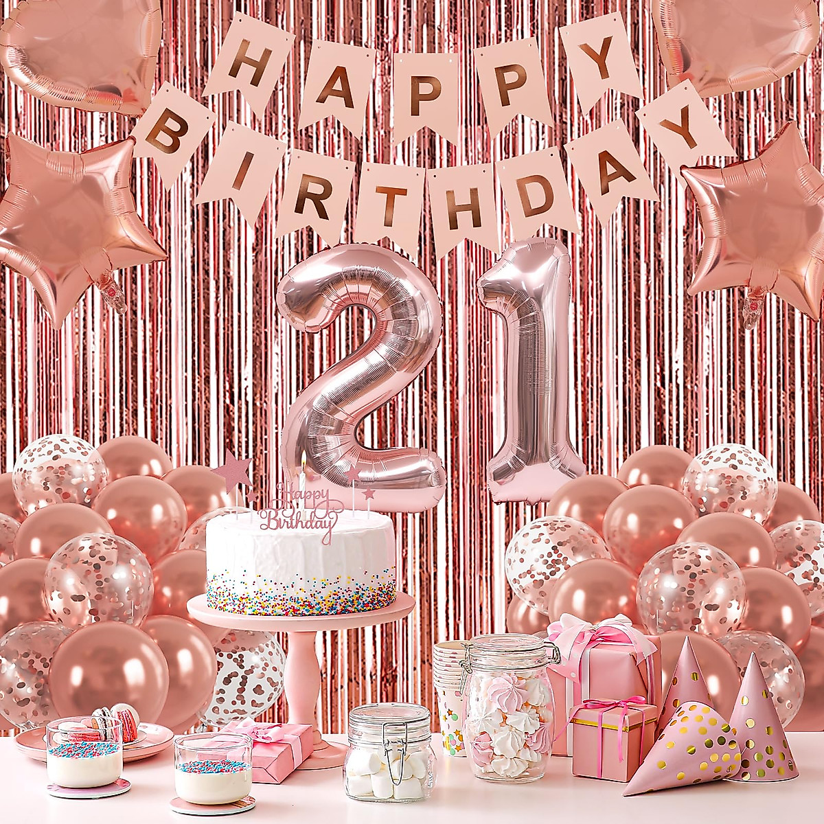 RUBFAC Sweet 16 Party Decoration,16th Birthday Decorations for Girls, Rose Gold 16th Happy Birthday Banner Kits Rose Gold Balloons Decoration for Birthday Party Supplies