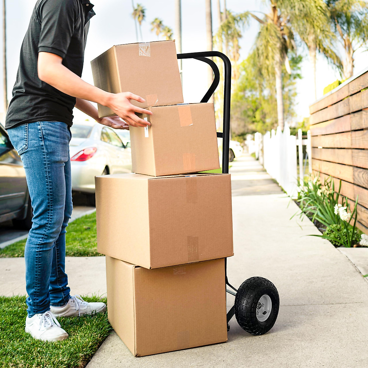 Olympia Tools 600 Lb Steel Hand Truck with P Handle and 10" Pneumatic Wheels for Home and Office Use