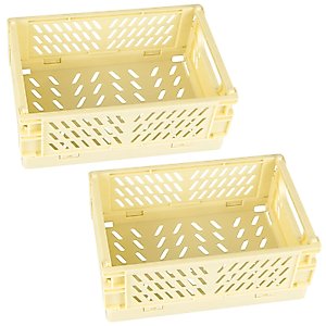Tixill 2-Pack Mini Foldable Plastic Baskets for Organizing and Storage, Collapsible Storage Crate for Home Kitchen Bedroom Bathroom Office (5.9x3.8x2.2, Yellow)