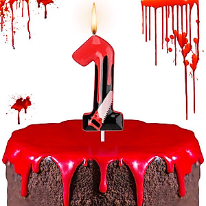 Photect Bleeding Number Candle Halloween Birthday Candle Have a Killer Birthday Cake Topper for Gothic Birthday Decoration Horror Themed Halloween Party (Number 1)