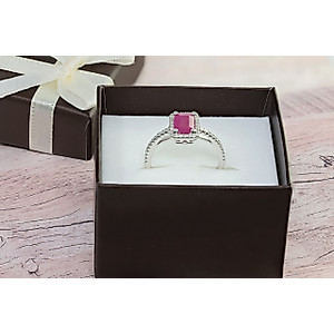 KOKAV 14K White Gold Genuine Ruby 1 Ct Emerald Cut with Diamonds Ring, Size 7