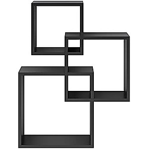 Ballucci Modern Interlocking Cube Floating Shelves, Wall Mount Wood Square Shelves for Living Room, Bedroom, Bathroom, Easy to Install Wall Decor Box Shelves, Black