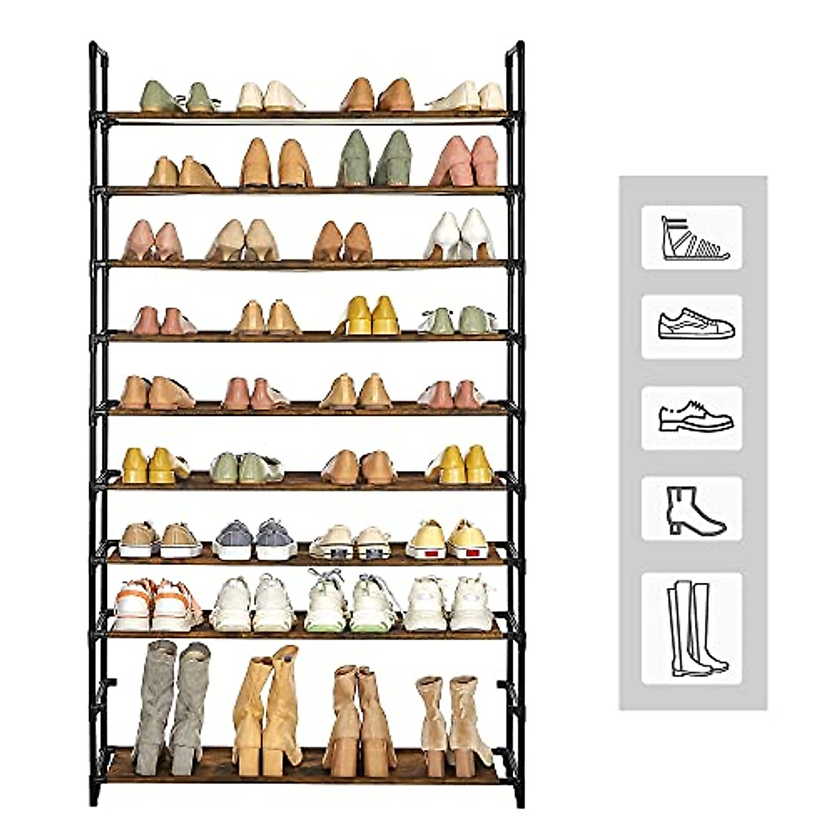 SONGMICS 10-Tier Shoe Rack, Storage Storage Organizer, Holds up to 50 Pairs, Metal Frame, Non-Woven Fabric, for Living Room, Hallway, 39.4 x 11 x 68.9 Inches, Brown ULSR010X12