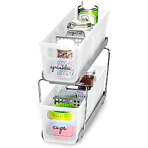 madesmart Mini 2-Tier Organizer, Multi-Purpose Slide-Out Storage with Handles and Dividers for Home and Bath, Frost