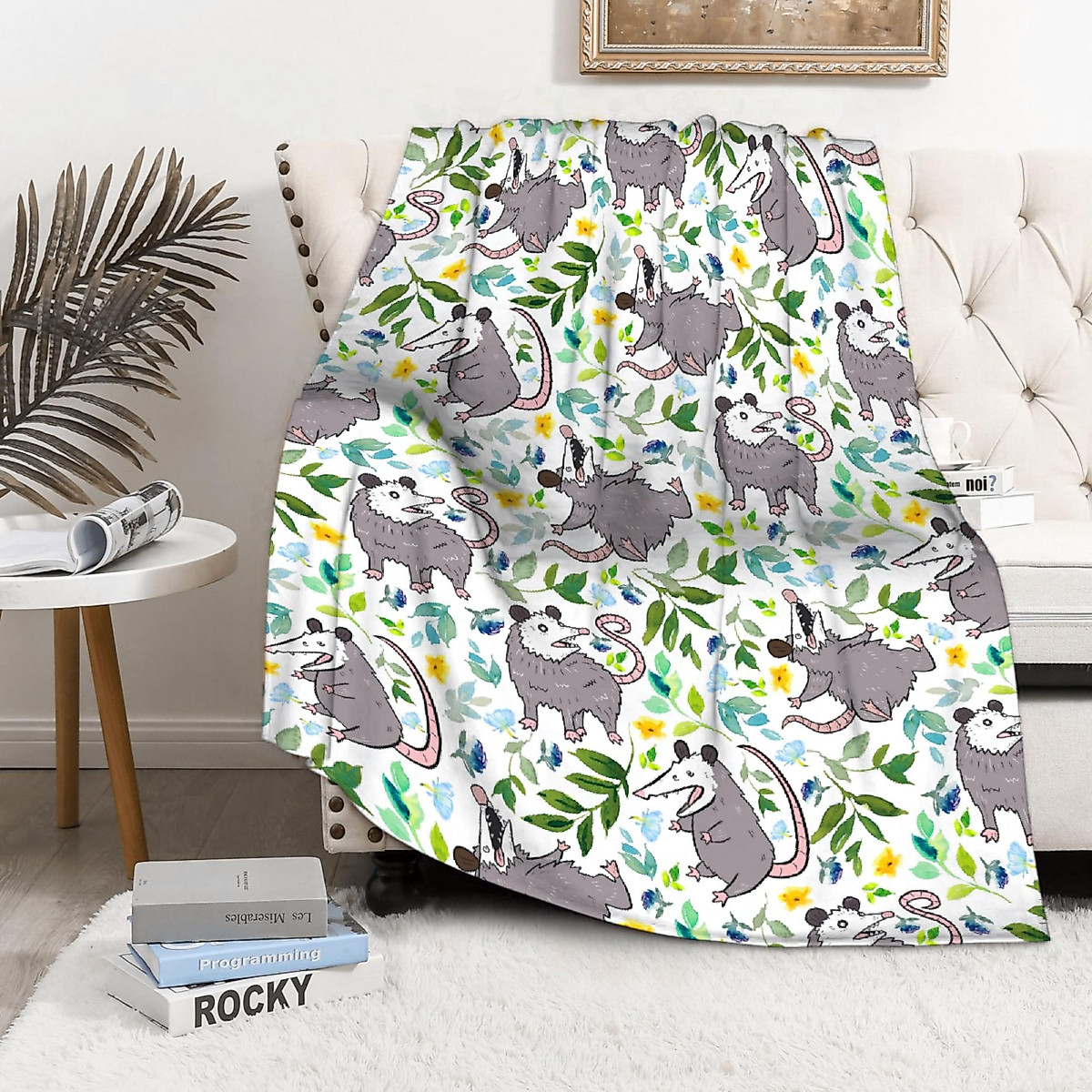 Opossum Blanket Floral Possum Throw Blanket Gifts for Girls Boys Kids Possum Stuffed Animal Lovers Super Soft Flannel Blanket for Sofa Plush Warm Cozy Bed Home Decor,30"x40"for Baby/Pets