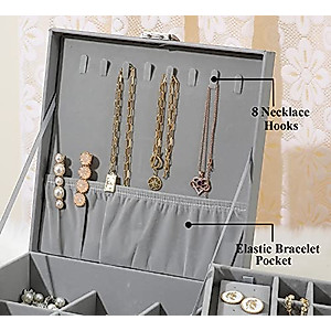 misaya Jewelry Boxes for Women, Jewelry Organizer with Lock and Key, Birthday and Back To School Gift, 2-Layer Jewelry Holder for Earring Ring Necklace, Grey