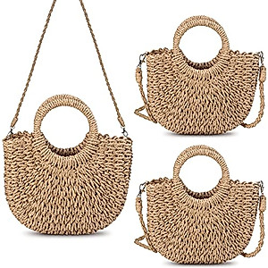 3 Pcs Semi Circle Rattan Straw Bag Straw Purses for Women Summer Beach Mini Tote Bag Hand Woven Crossbody Small Handbag Top Handle Wicker Clutch Bag