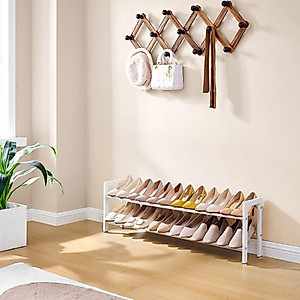 FAVOOSTY 2-Tier Expandable Shoe Rack, Adjustable Shoe Shelf Storage Organizer Space Saving Metal Free Standing Shoe Rack for Entryway Closet Doorway, White
