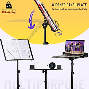 CAHAYA Foldable Sheet Music Stand with Tri-fold Panel Portable Music Stand with Carrying Bag Matte Frosted Metal Material Sturdy Height Adjustable CY0317