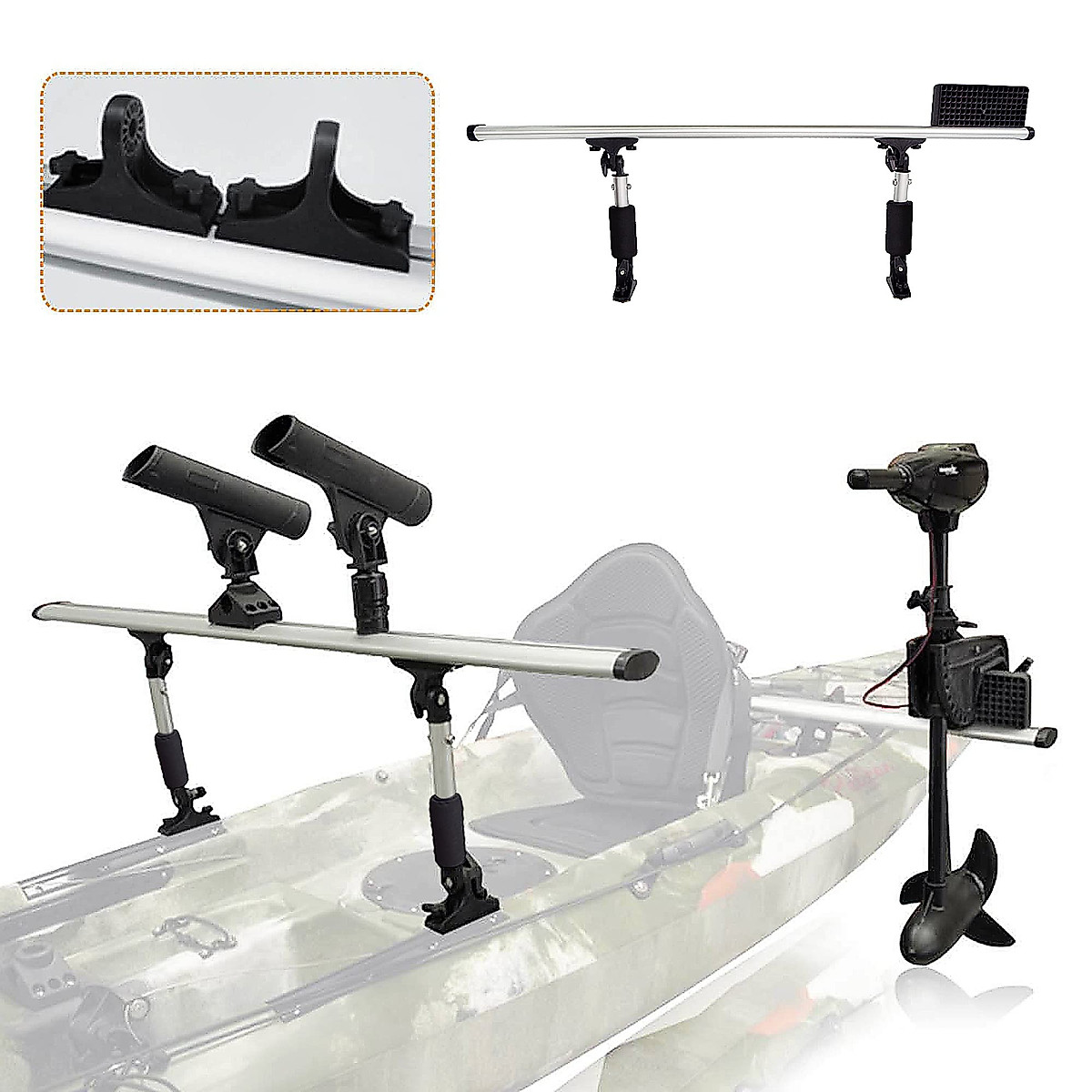 Newcod Kayak Motor Mount, Fishing Kayak Trolling Motor Mount Rack Aluminum Outboard Mounting Bracket Holder Kit