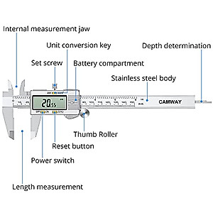 CAMWAY Digital Caliper 6Inch + Feeler Gauge Stainless Steel Electronic Vernier Caliper 150mm, Fractions/Inch/Metric Measuring Tool for Length Width Depth Inner Diameter Outer Diameter