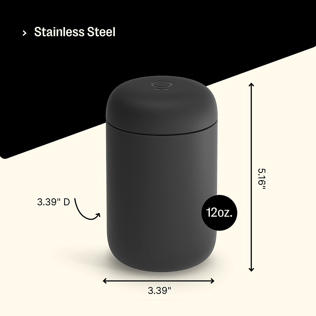 Fellow 12 oz Carter Wide Travel Mug - Wide Mouth Vacuum-Insulated Stainless Steel Coffee Mug - Tea and Coffee Tumbler with Ceramic Interior - Matte Black