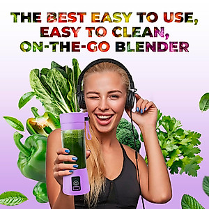 Portable Blender - Compact and USB Rechargeable Personal Travel Blenders for Smoothies, Shakes and Ice - Mini Fruit Juice Mixing Shaker Bottle - 380ml, Purple