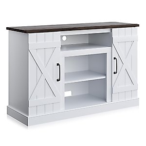 BELLEZE Industrial 47 Inch Rustic Wood TV Stand & Media Entertainment Center Console Table for TVs up to 50 Inch with Open Storage Shelves & Cabinets - Veropeso (White)