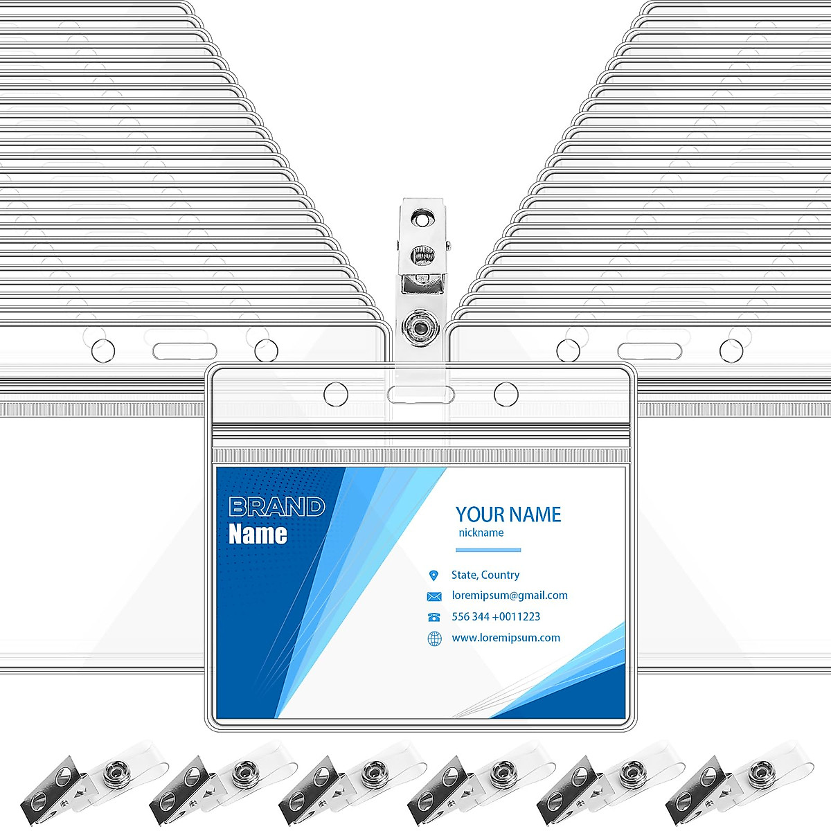 Rcybeo 60 Sets Name Tag Holders ID Badge Holders with Clips Clear PVC Card Holder Name Tags Heavy Duty Waterproof Resealable Zipper Seal Name Holder