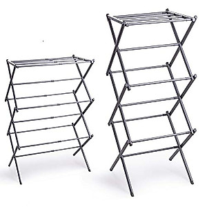 BINO 3-Tier Collapsible Drying Racks | Silver | Laundry Foldable Rack | Air Drying & Hanging | Foldable Portable Indoor & Outdoor | Space Saving Clothes Dryer Stand