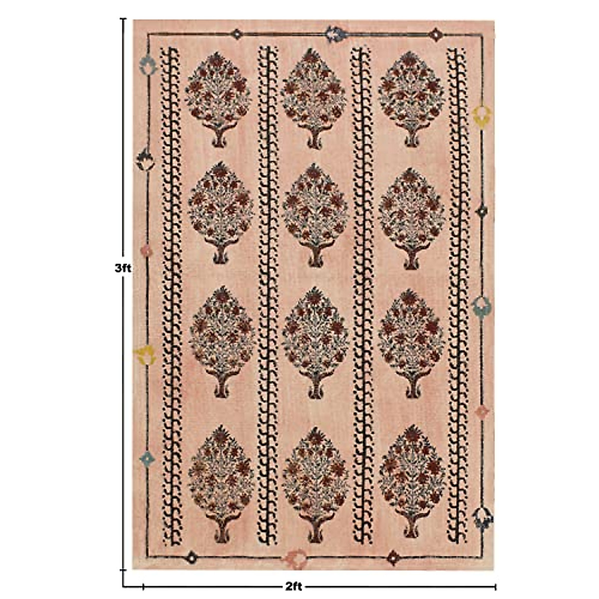 Casavani Indian Handmade Cotton Dhurrie Floral Beige Area Rug Floor Carpet For Doormat Best Uses For Bedroom,Living Room,Dining Room,Kitchen,Hallway Enterway 3x5 4x6 5x8 6x8 9x9 Feet Square