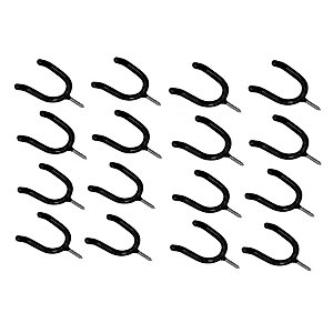 ALAZCO 16 Black Vinyl Coated Steel Wall Mount Screw-in Heavy Duty Tool Holders 4” Utility U-Hooks for Garage Workshop Storage Hang Shovels Rakes Brooms Garden Tools Sports Equipment Tennis Racket
