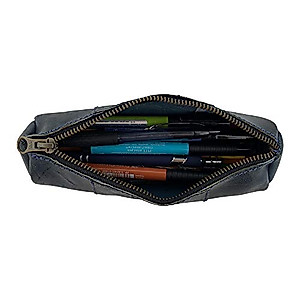 Hide & Drink, Rustic Leather Cylinder Case (Cords, Keys, Office & School Supplies, Change, Personal Items, Cables & Dongles) Raw Sueded Interior, Handmade Includes 101 Year Warranty :: Slate Blue