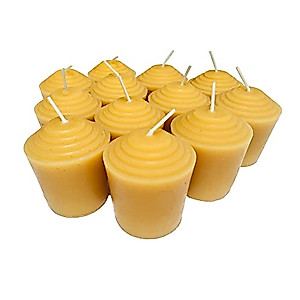 BeeTheLight Votive Candles (Pack of 12) - Unscented - 15 Hours Burn Time Each - Naturally Light Honey Scented - 100% Pure Beeswax Candles - Handmade Decorative Votive Candle Set